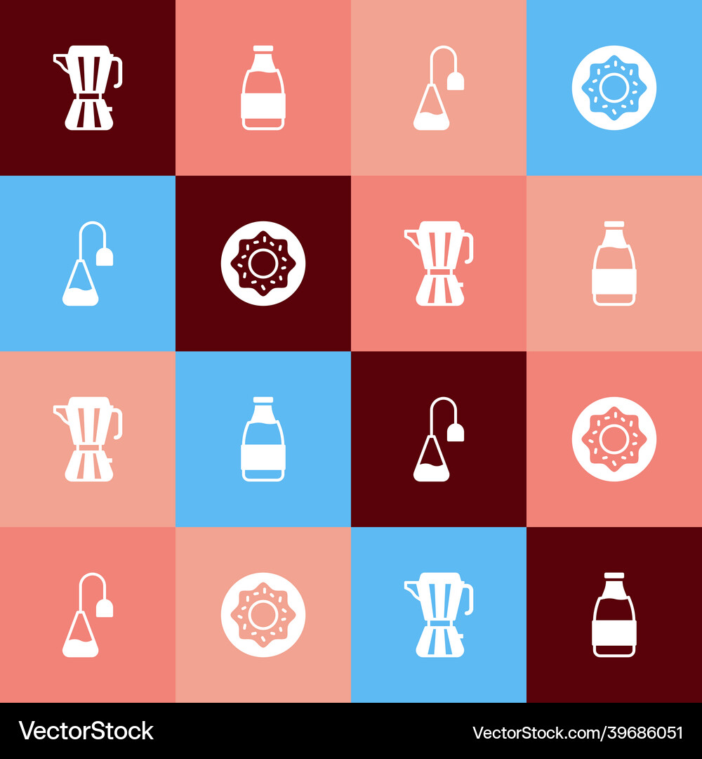 Set pop art coffee maker moca pot milk bottle Vector Image