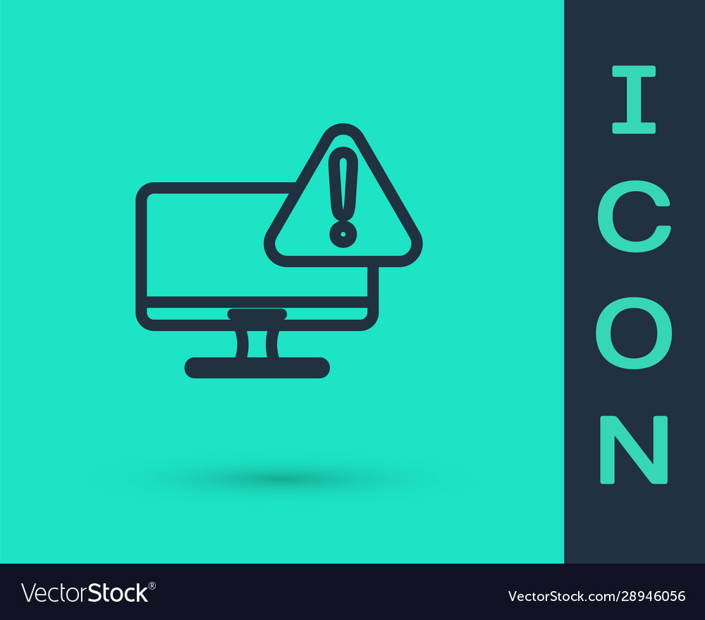 Black line computer monitor with exclamation mark Vector Image