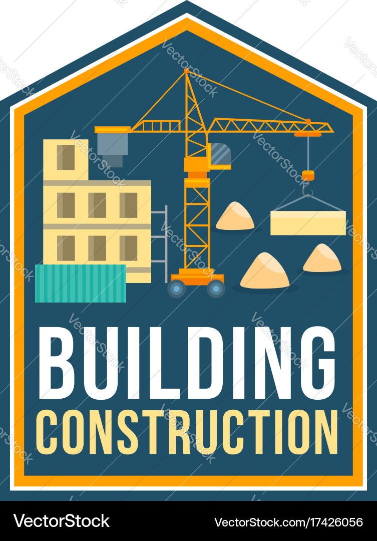 Construction company badge with building site Vector Image