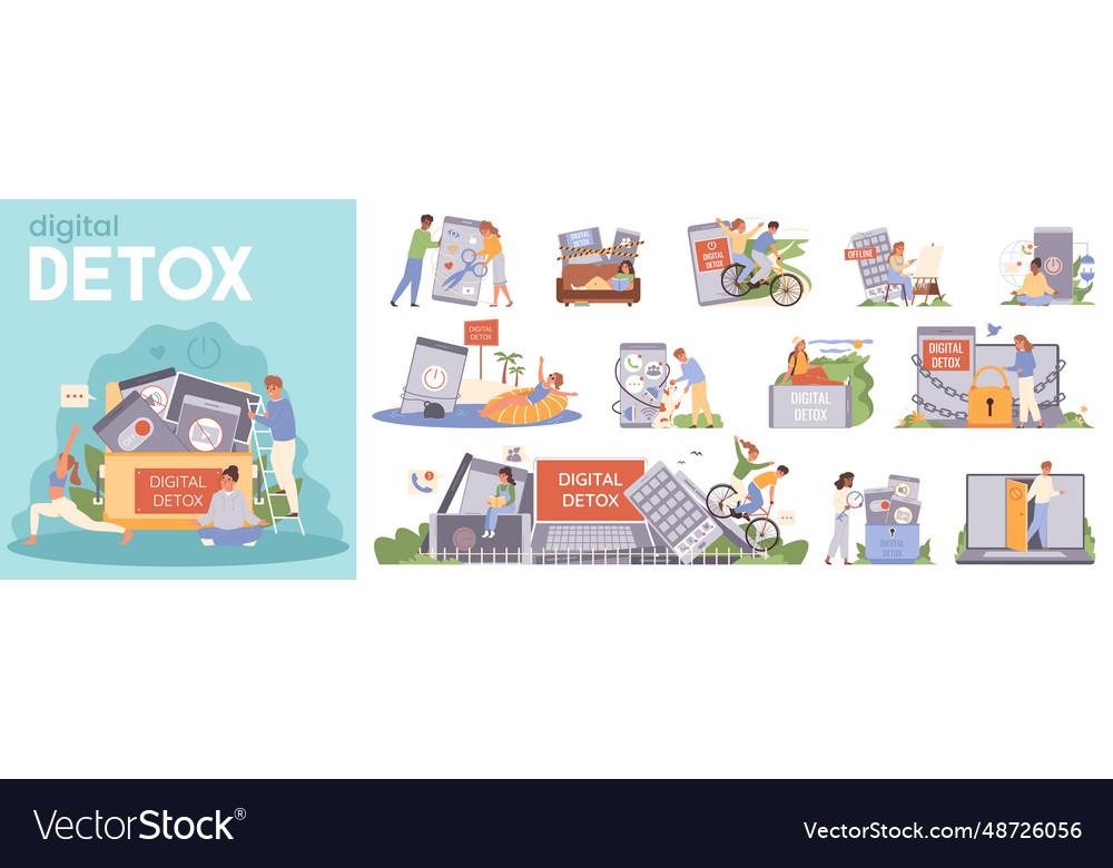 Digital detox flat composition Royalty Free Vector Image