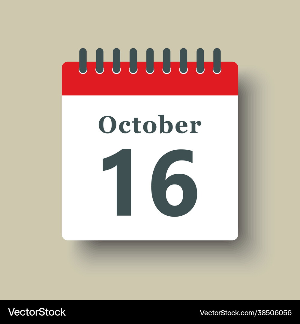 Icon day date 16 october template calendar page Vector Image