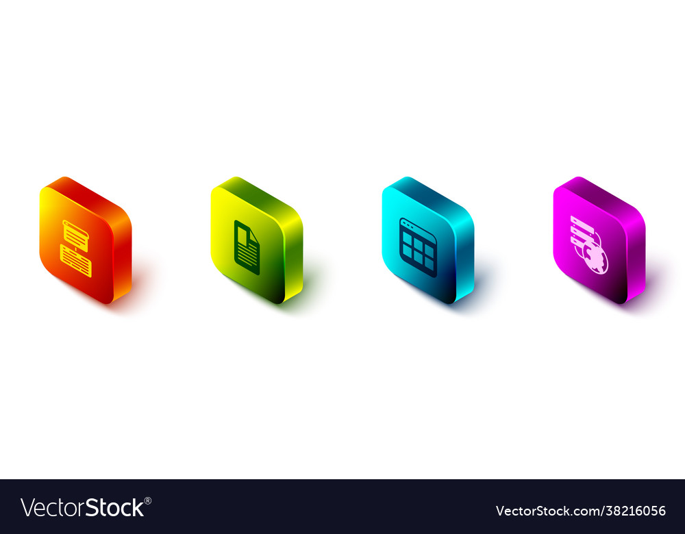 Set Isometric Server Data Web Hosting File Vector Image