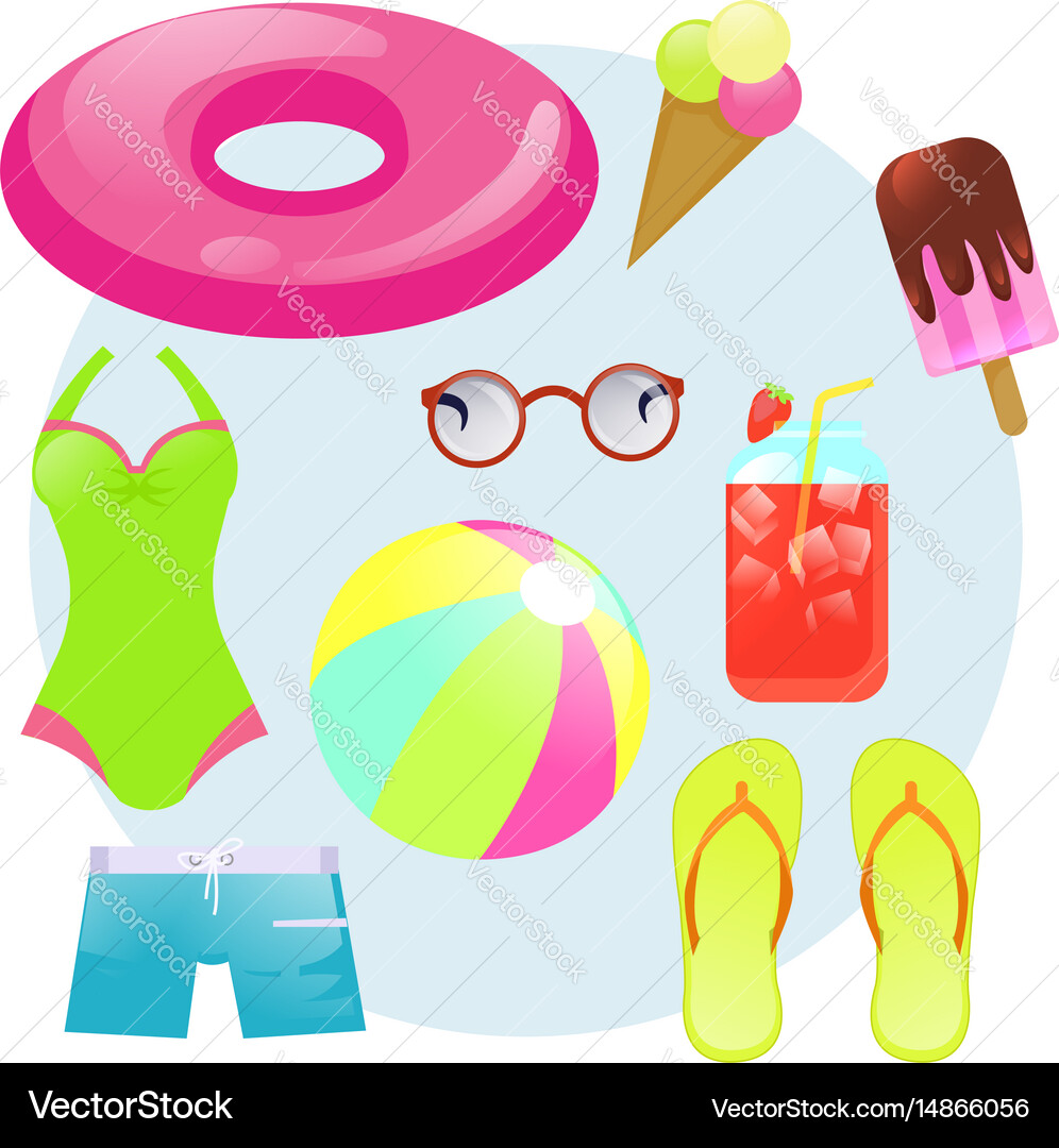 Summer set with things for the beach Royalty Free Vector
