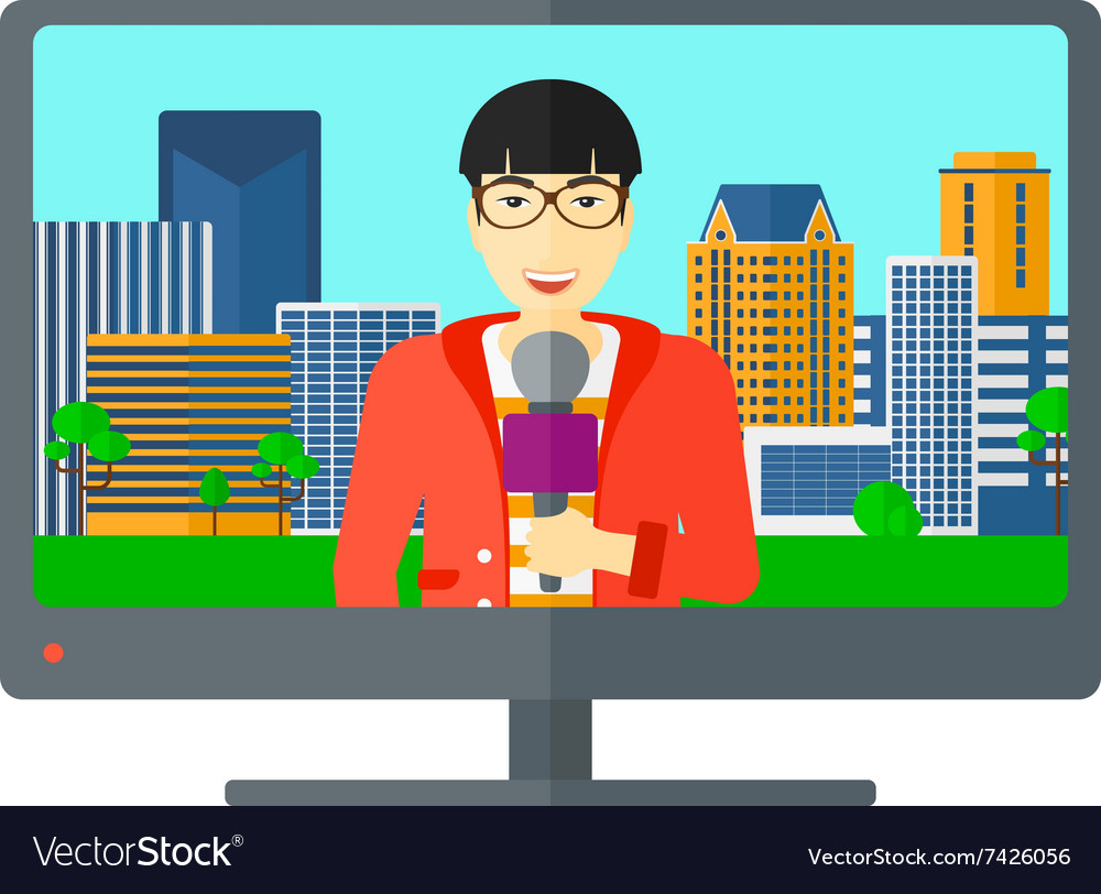 Television set broadcasting interview Royalty Free Vector