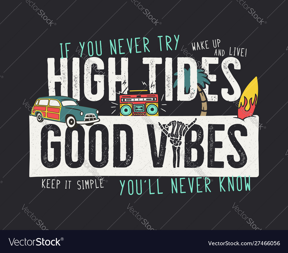 Vintage Summer Adventure Print Design For T Shirt Vector Image