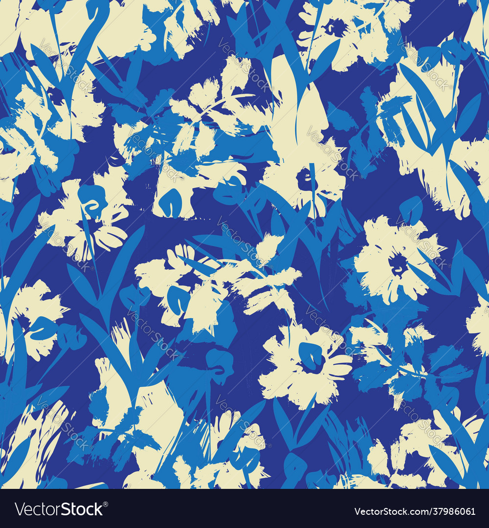 Blue floral brush strokes seamless pattern Vector Image