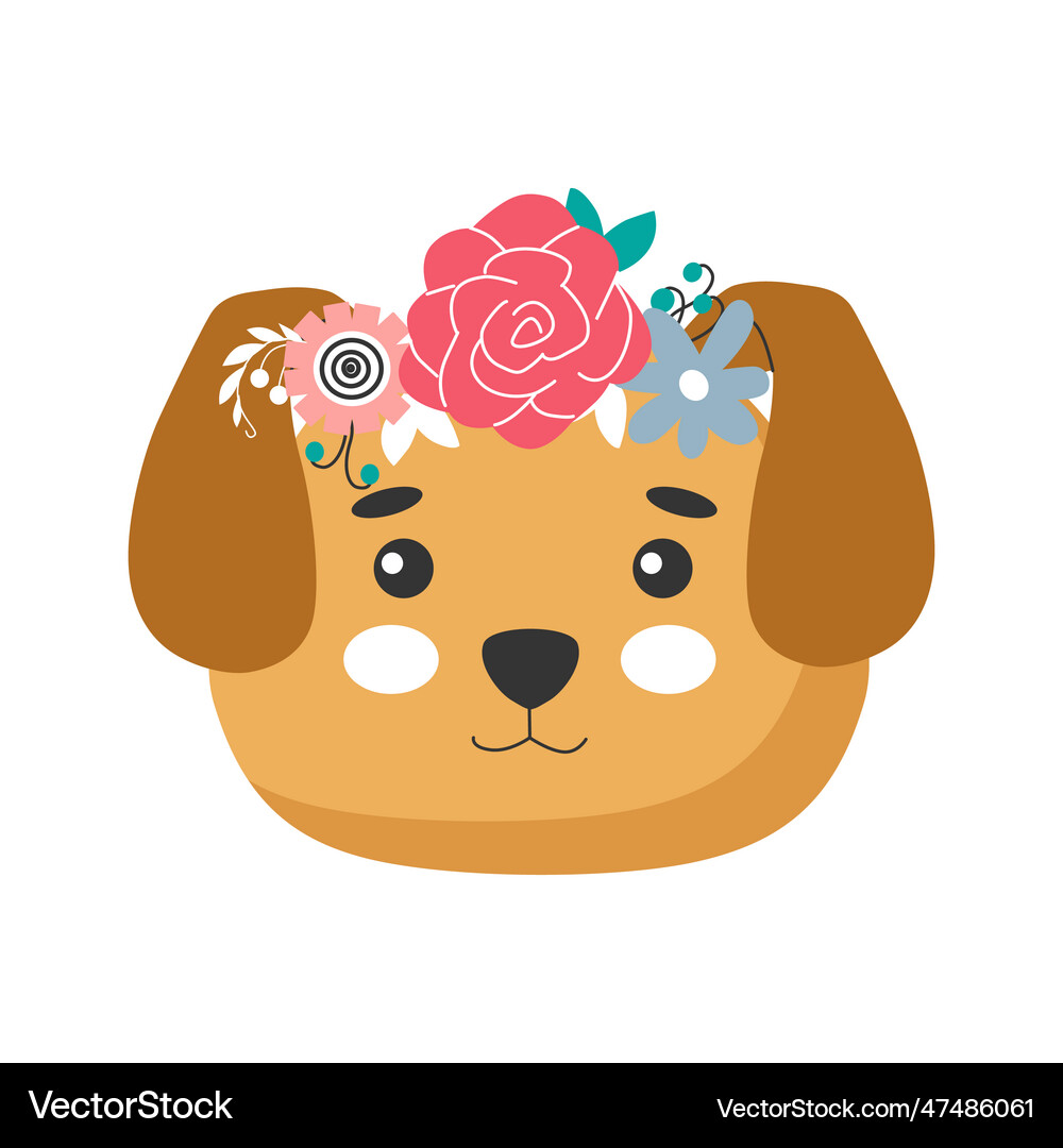 Dog head with flower crown cute Royalty Free Vector Image