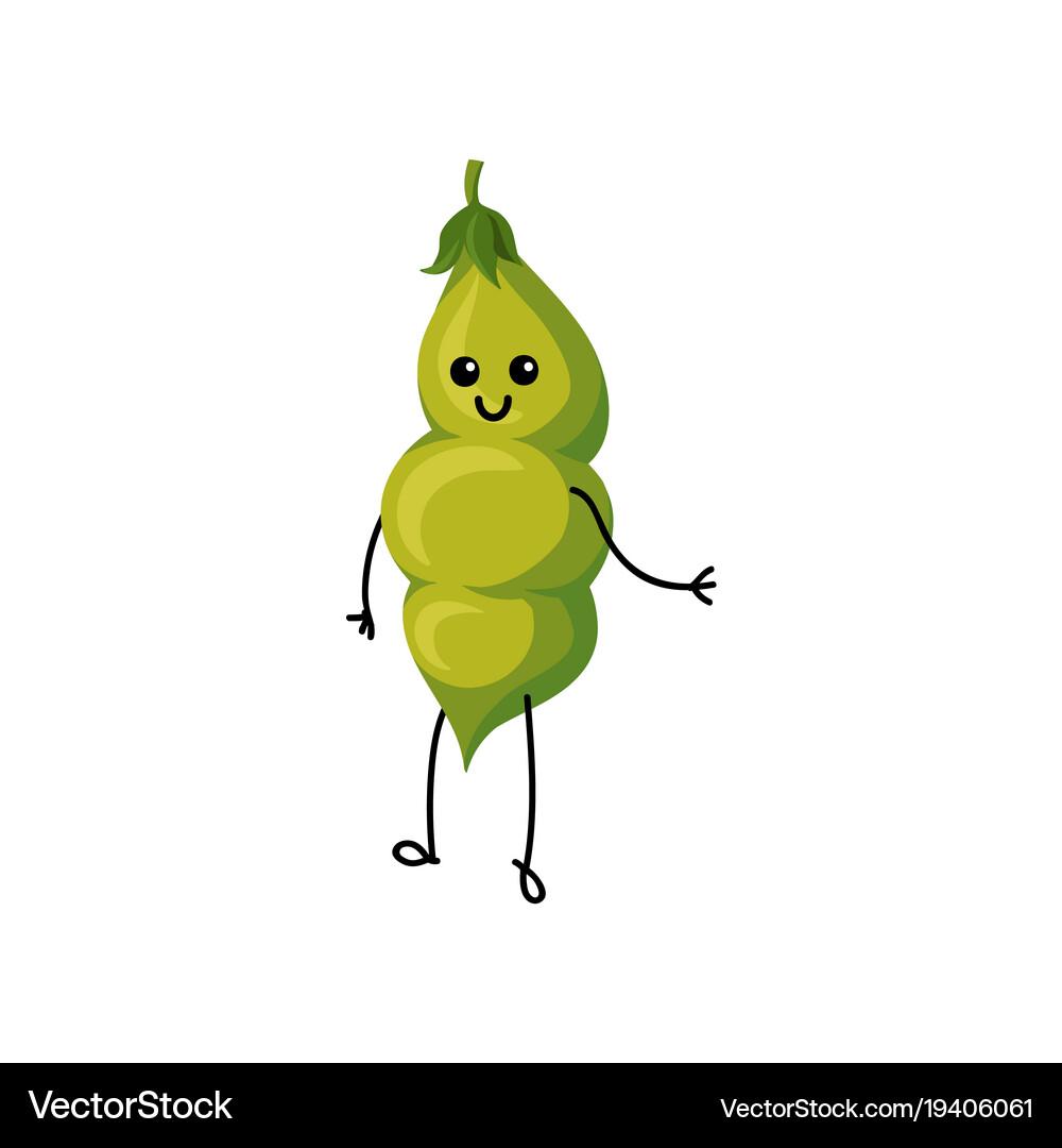 Funny smiling fresh green haricot with leaf Vector Image