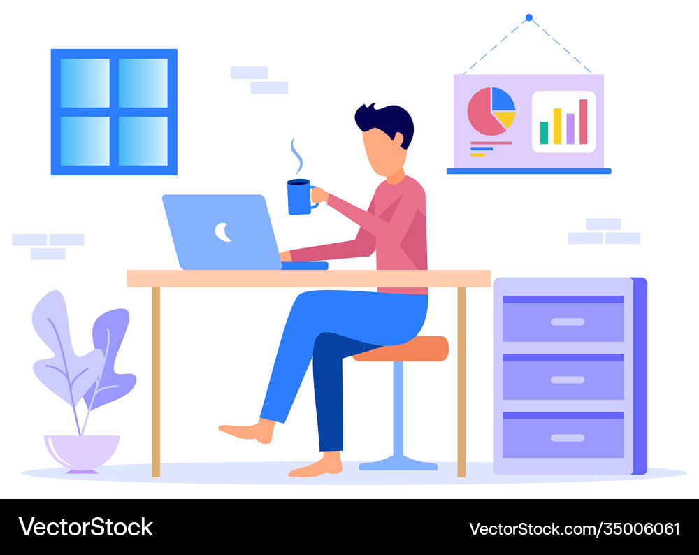 Graphic cartoon character work at home Royalty Free Vector