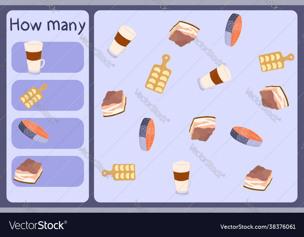 Kids mathematical mini game - count how many foods