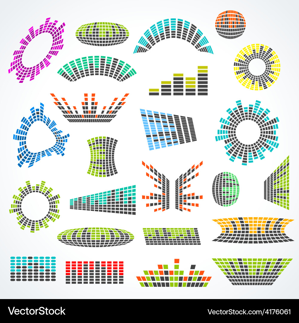Set of cororful music equalizer design Royalty Free Vector