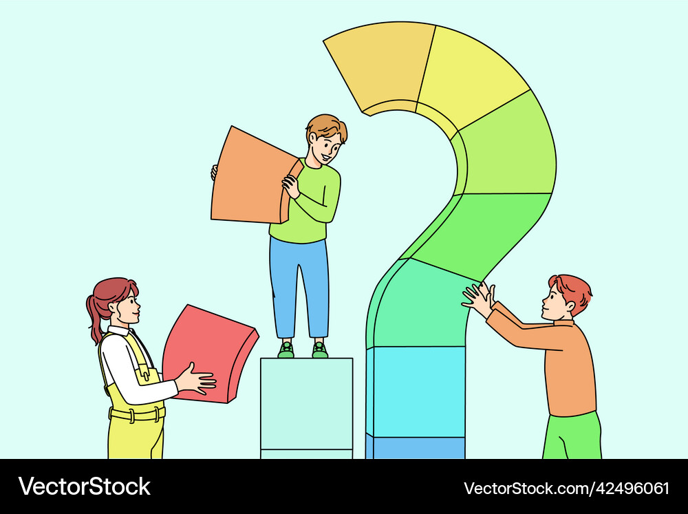 Smiling children put pieces together forming Vector Image
