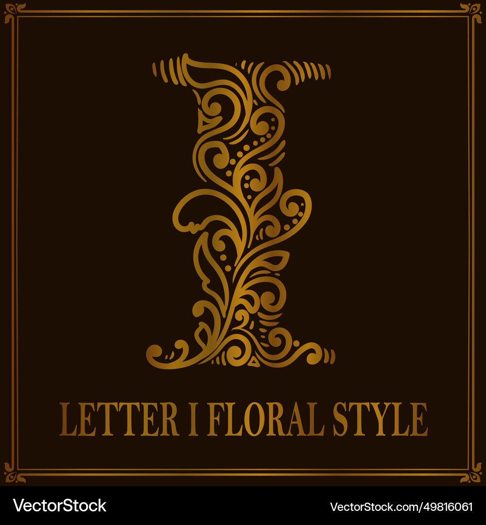 Vintage letter i floral pattern style Royalty Free Vector