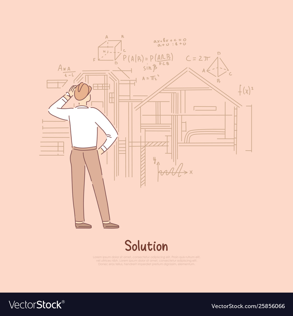 Builder considering engineering solution Vector Image