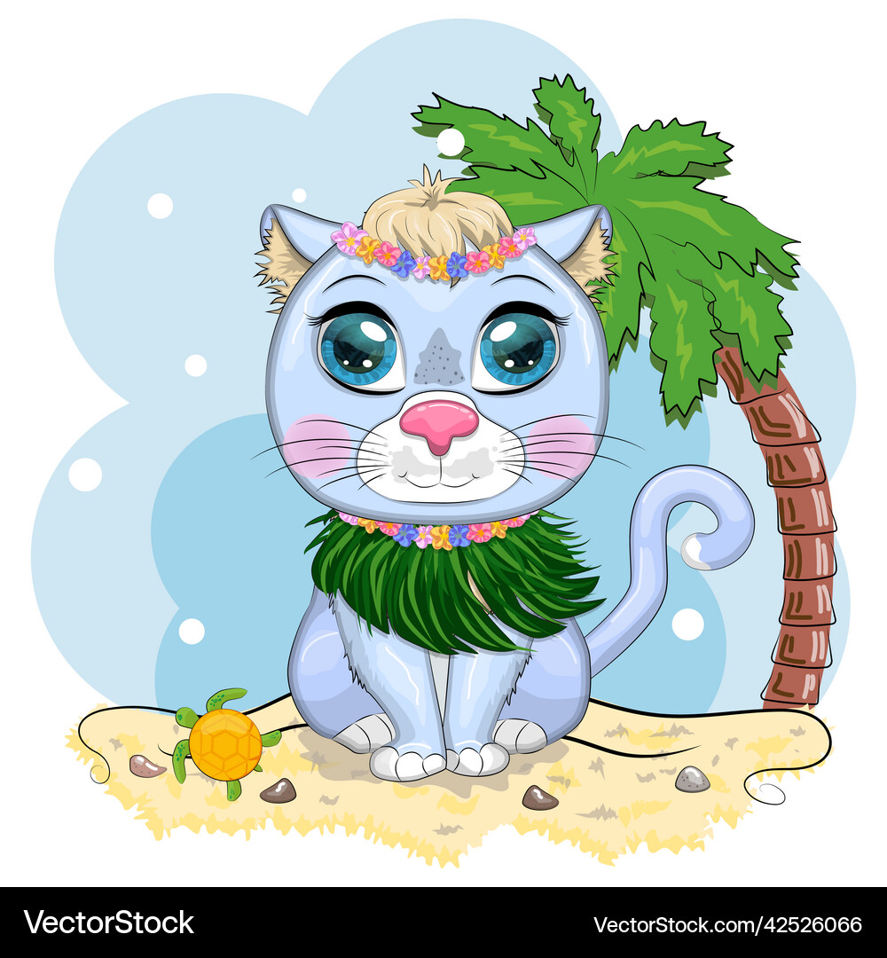 Cartoon cat dressed as a hula dancer under Vector Image