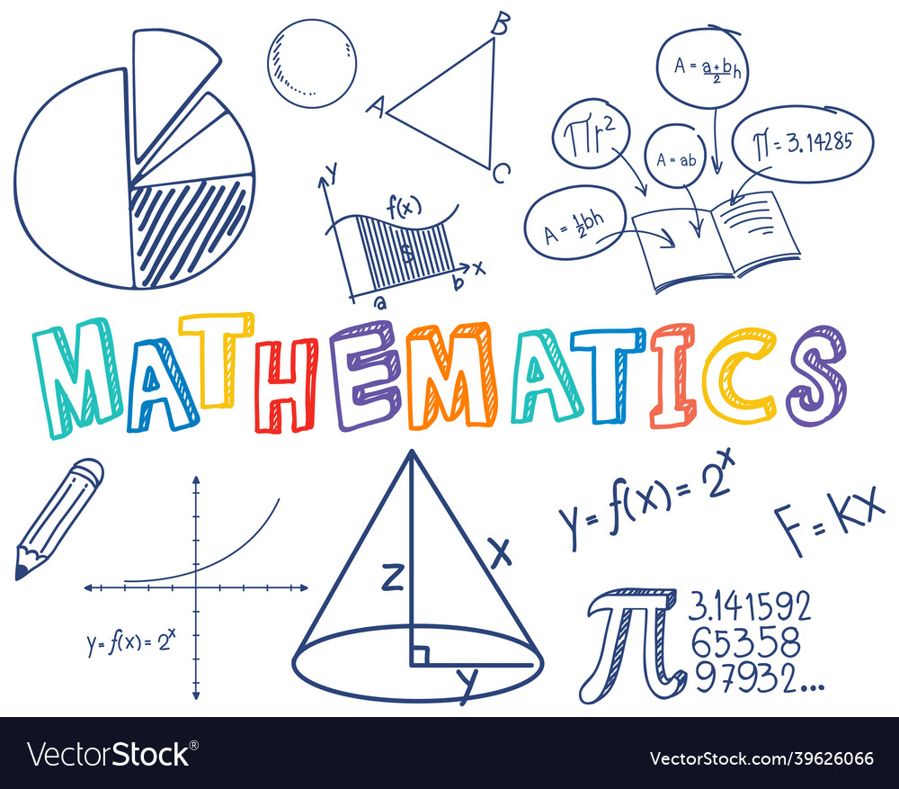 Doodle math font with math objects Royalty Free Vector Image