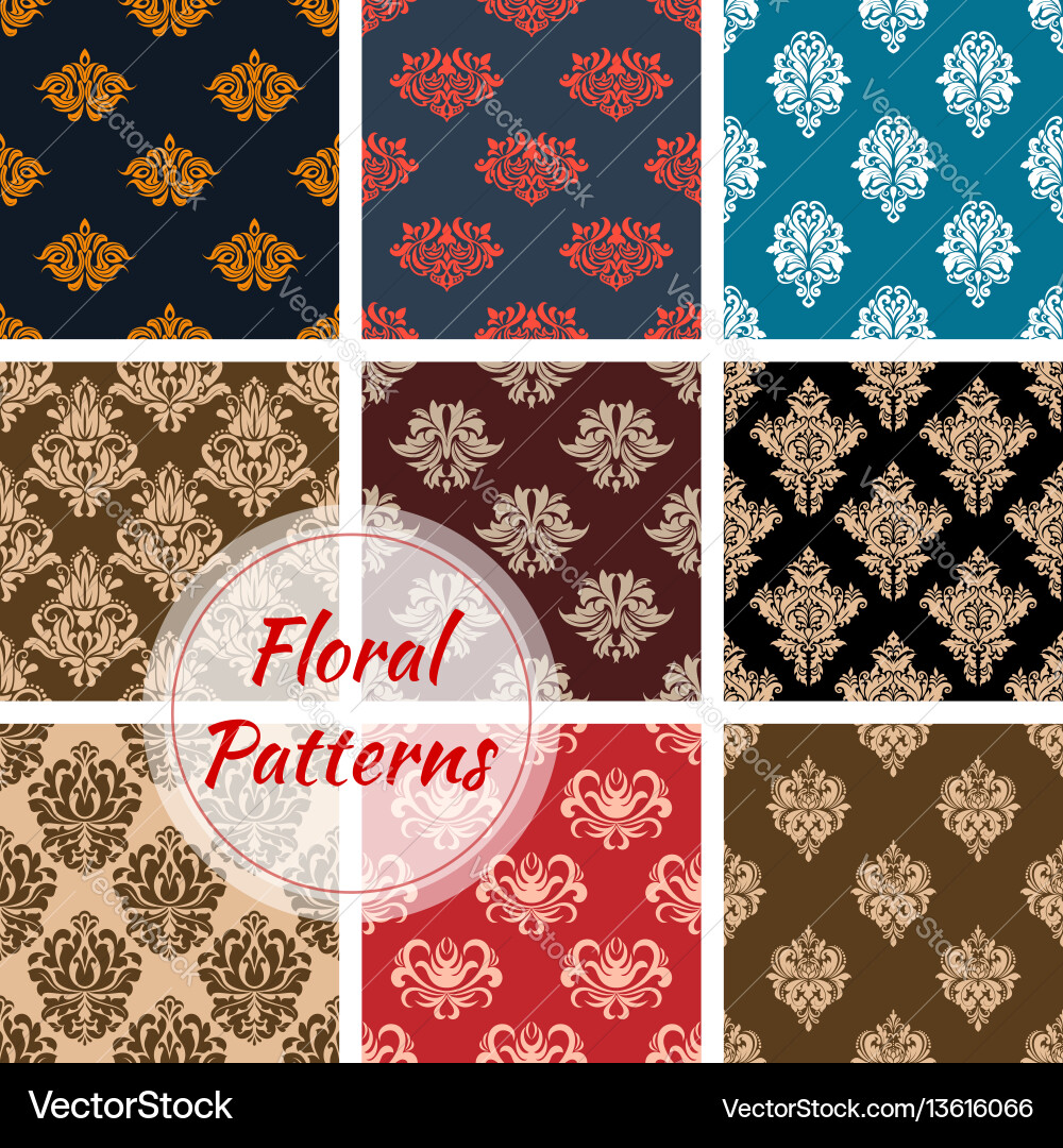 Floral damask ornament seamless patterns Vector Image