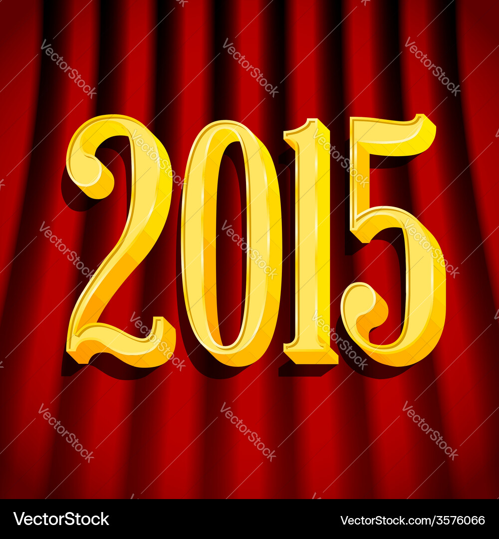 Golden 2015 sign on curtains Royalty Free Vector Image