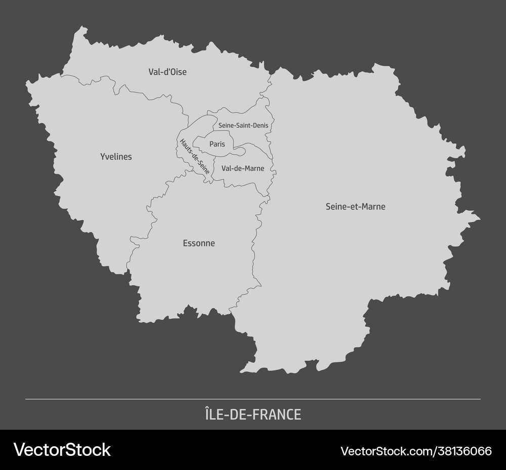Ile-de-france administrative map Royalty Free Vector Image