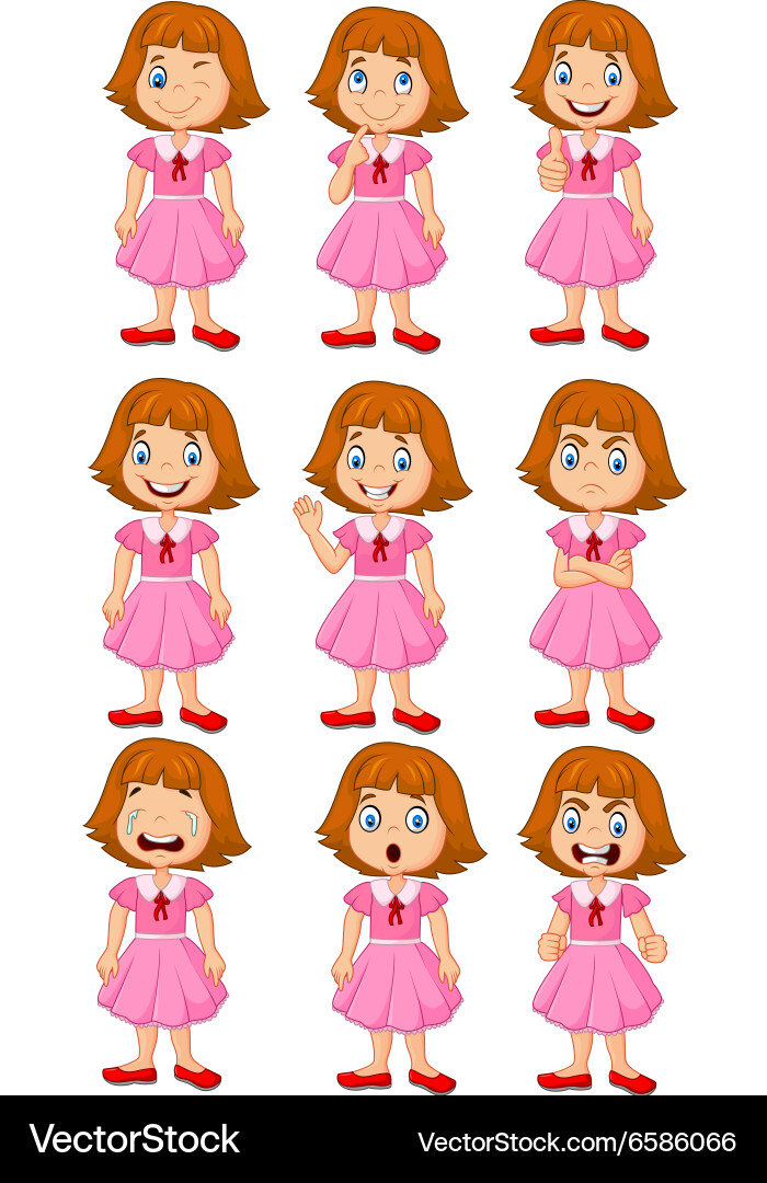 Little girl in various expression isolated Vector Image
