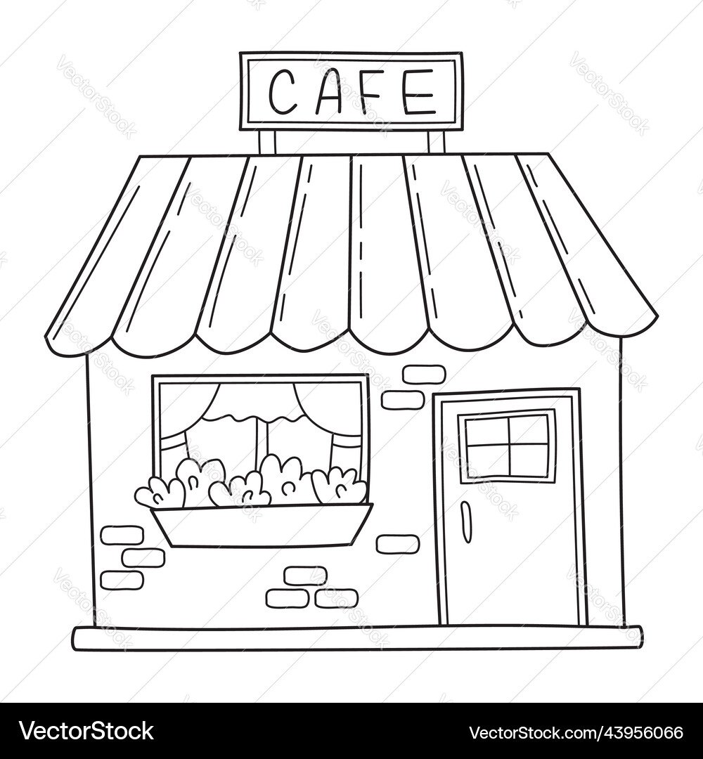 Simple cute cafe with window and flowerbed Vector Image
