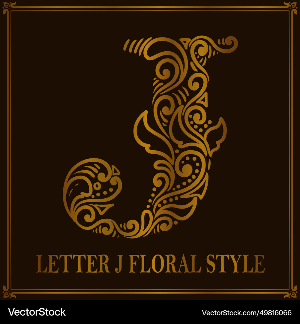 Vintage letter j floral pattern style Royalty Free Vector