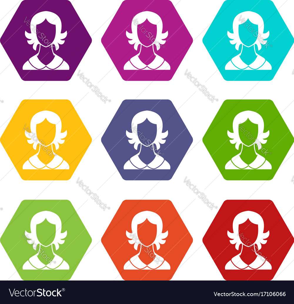 Woman icon set color hexahedron Royalty Free Vector Image