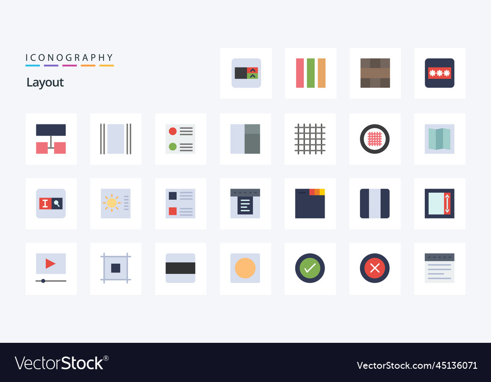 25 layout flat color icon pack Royalty Free Vector Image