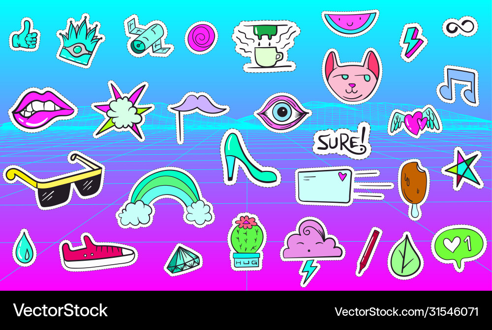 Big set vaporwave styled colorful modern Vector Image