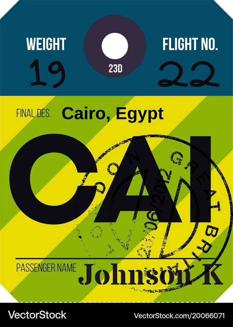 Cairo airport luggage tag Royalty Free Vector Image