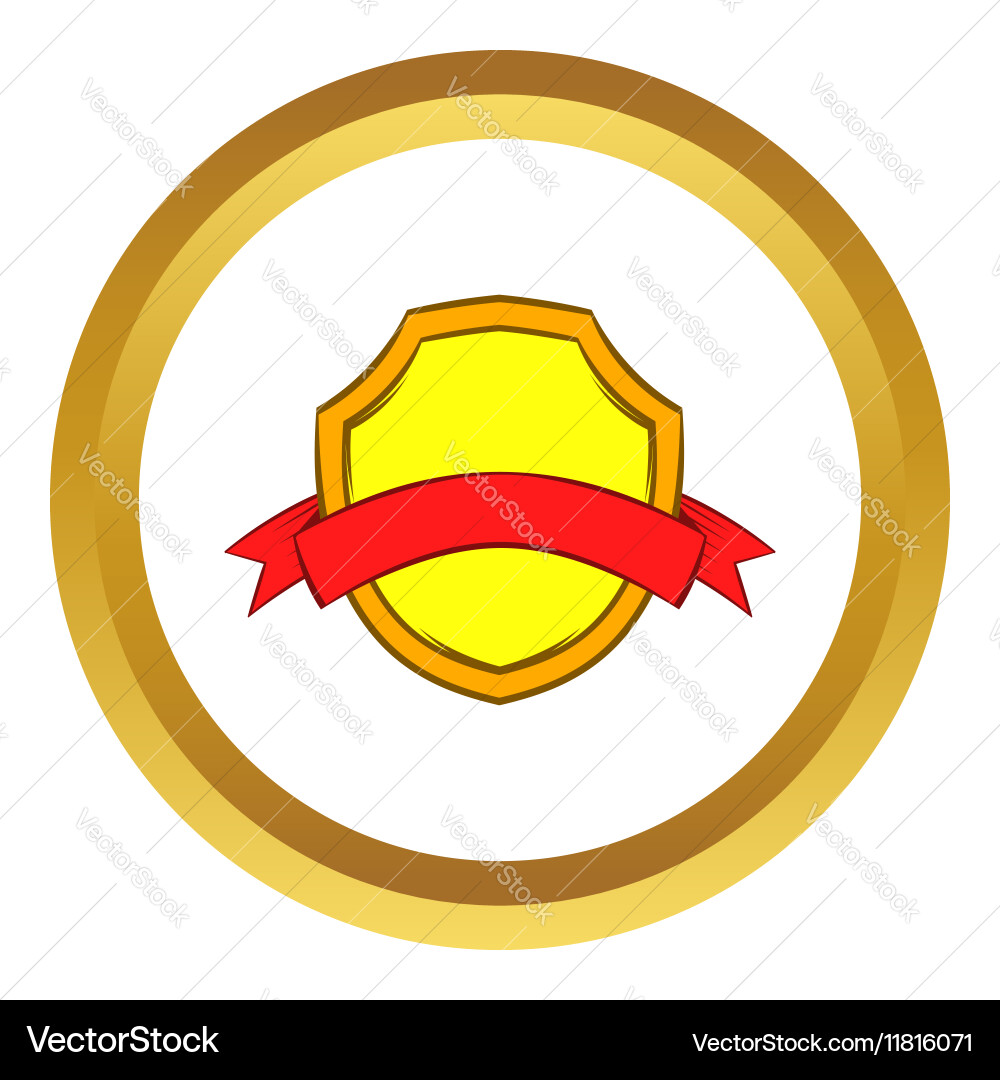 Gold shield with red ribbon icon Royalty Free Vector Image