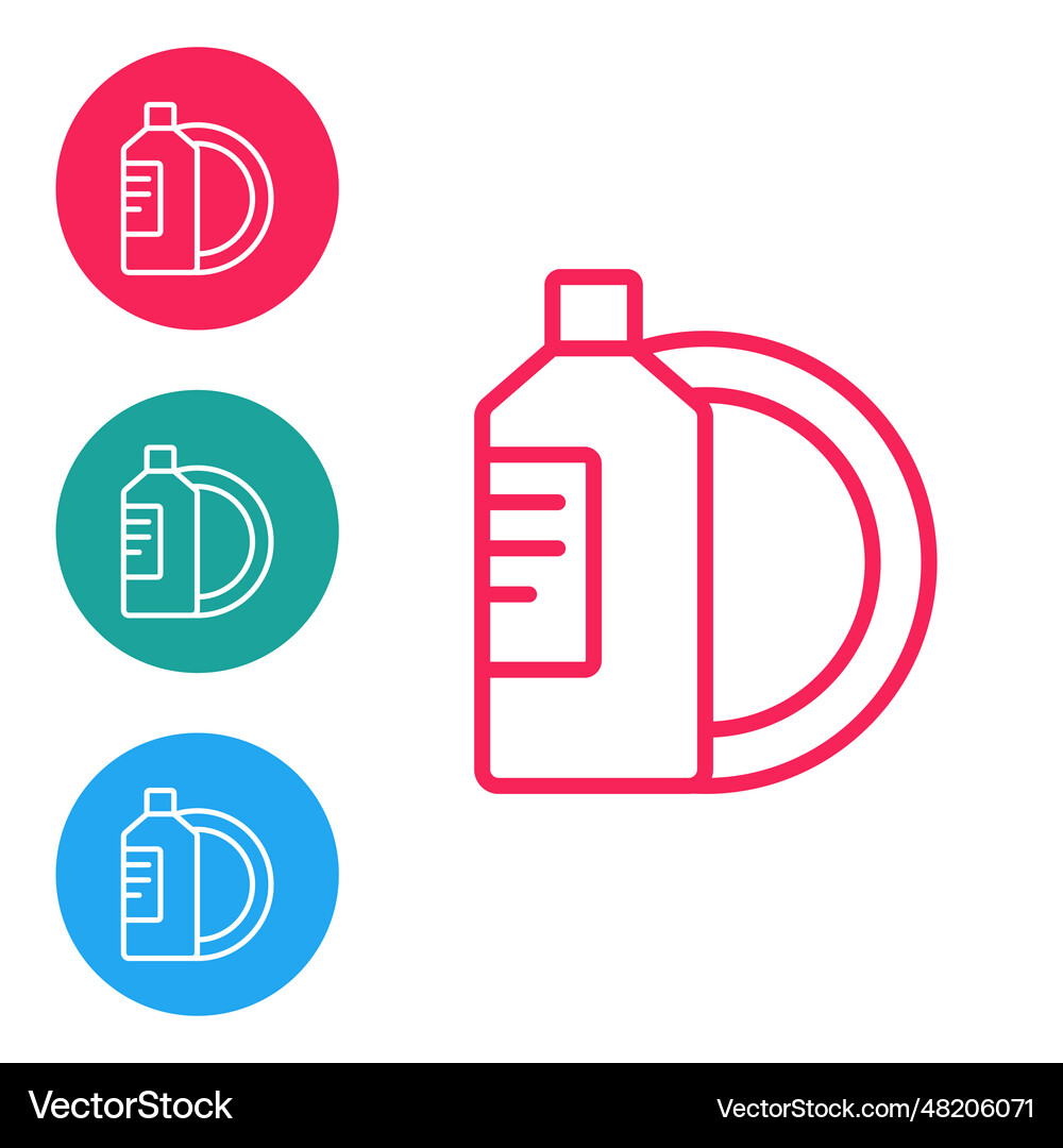 Red line dishwashing liquid bottle and plate icon Vector Image