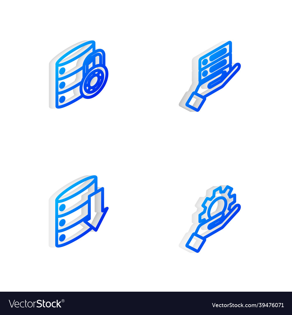 Set isometric line server data web hosting Vector Image