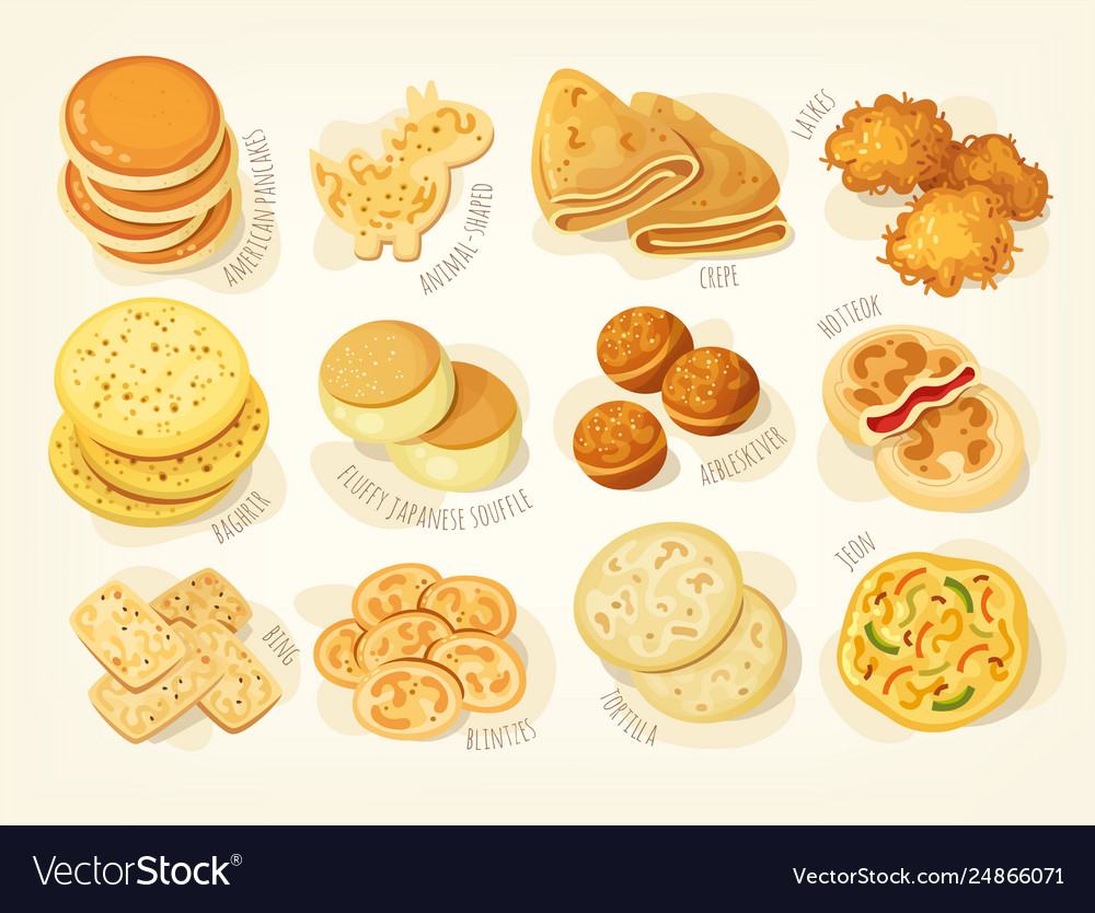 Various kinds pancakes Royalty Free Vector Image