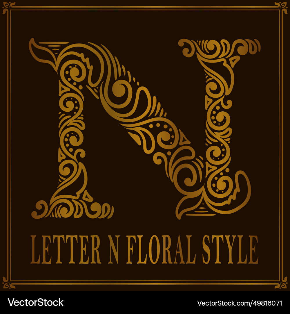 Vintage letter n floral pattern style Royalty Free Vector