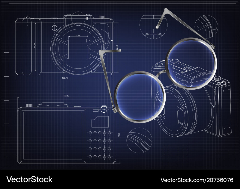3d model of the camera on a blue Royalty Free Vector Image