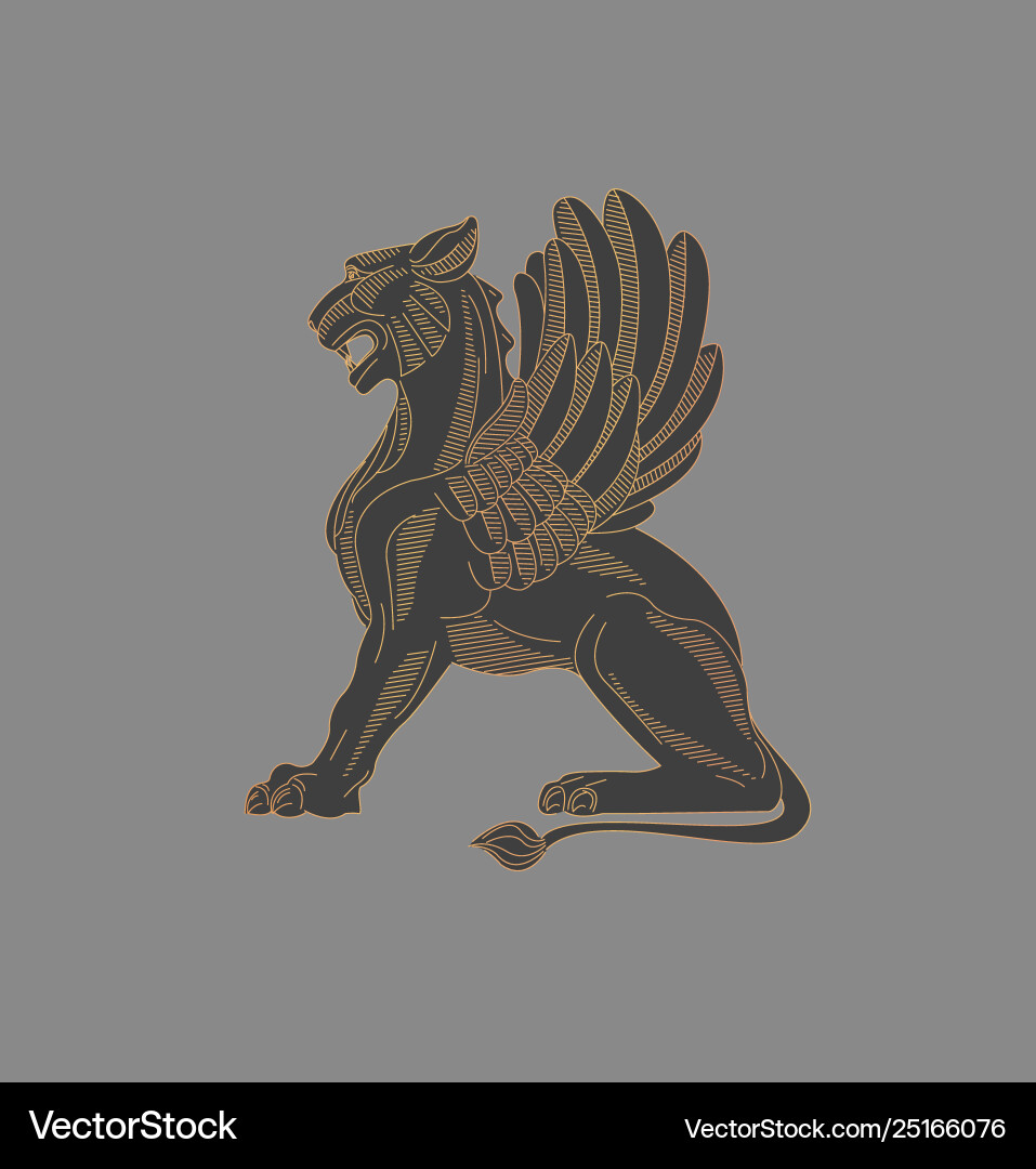Griffin engraving graphic mythical animal linear Vector Image
