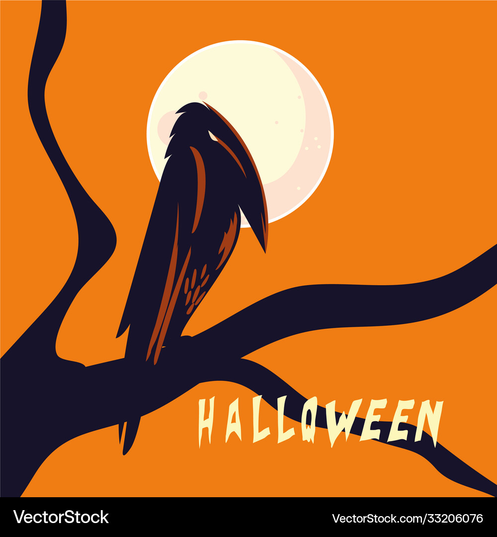 Halloween raven cartoon on tree design Royalty Free Vector