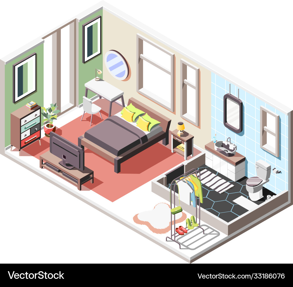 Loft interior isometric composition Royalty Free Vector