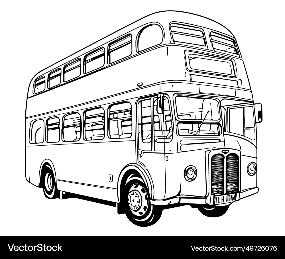 London double-decker modern bus pencil drawing Vector Image