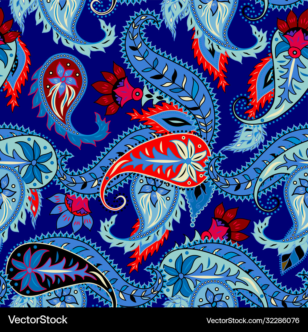Seamless pattern paisley navy blue pattern Vector Image