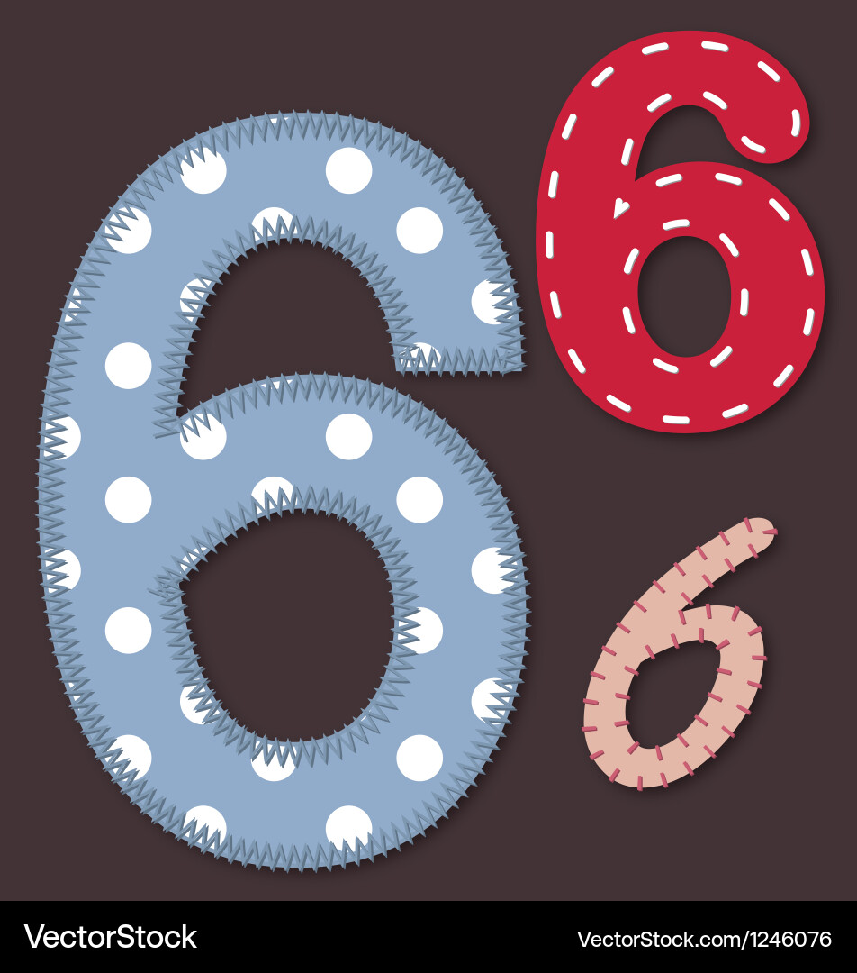Set of stitched font - 6 six Royalty Free Vector Image