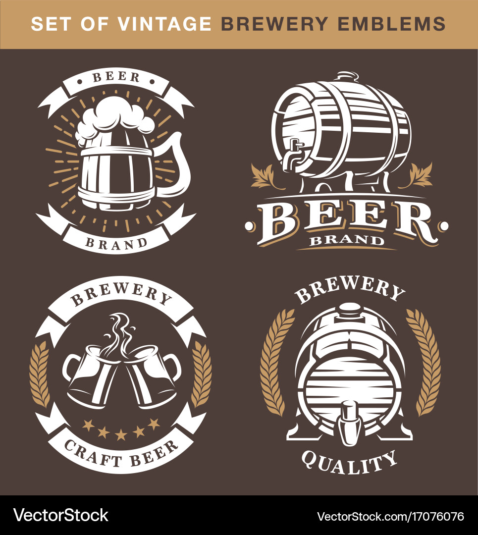 Set of vintage brewery emblems on dark background Vector Image