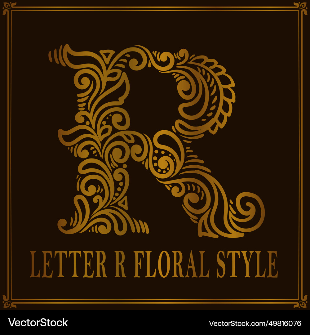 Vintage letter r floral pattern style Royalty Free Vector