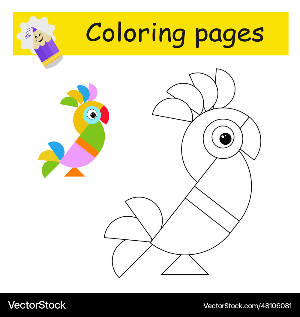 Coloring pages cartoon parrot Royalty Free Vector Image