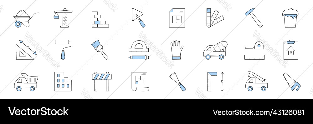Construction building doodle icons signs Vector Image