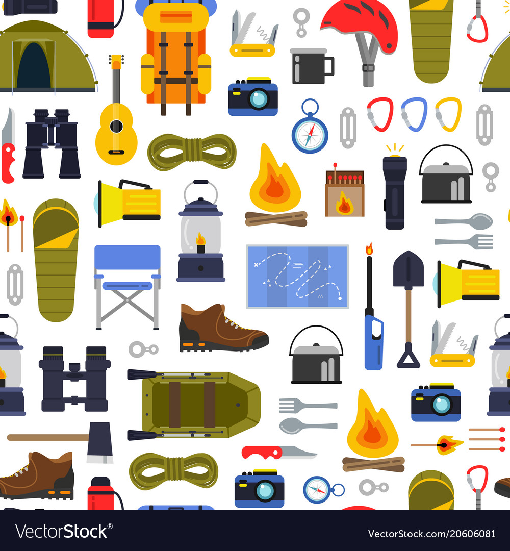 Flat style camping elements pattern Royalty Free Vector