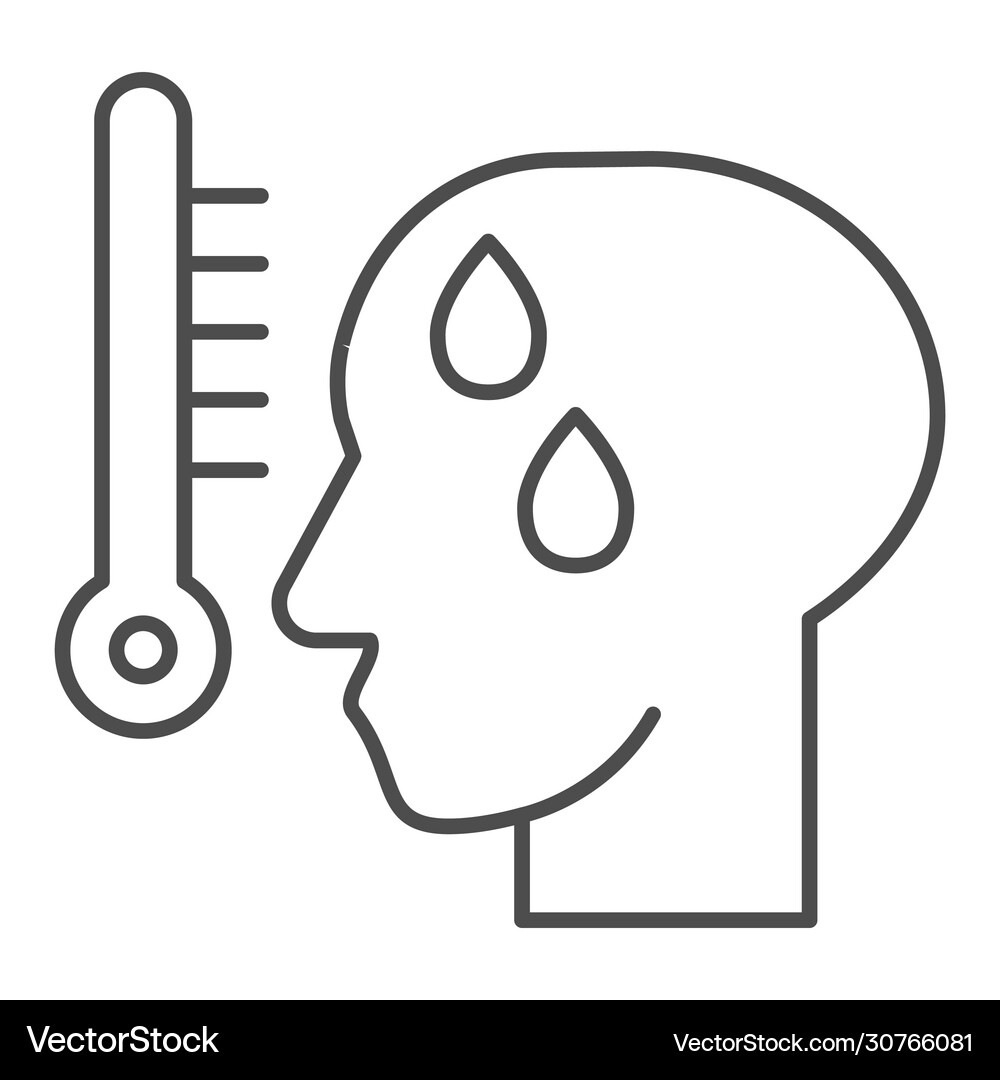 Human with fever thin line icon man head Vector Image