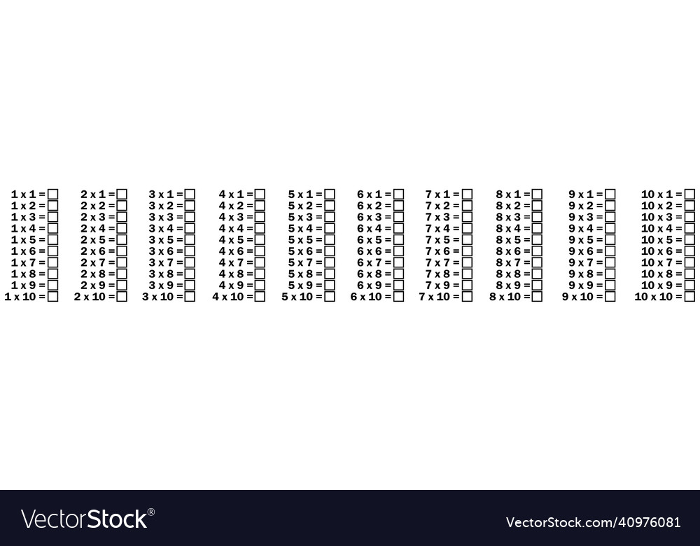 Multiplication table exercise sign study process Vector Image