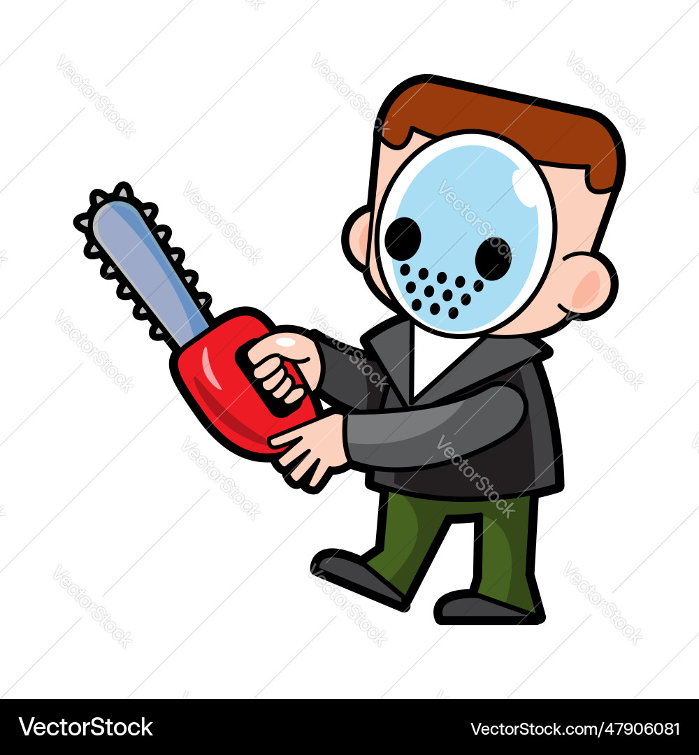 Murderer hold chainsaw halloween cartoon Vector Image